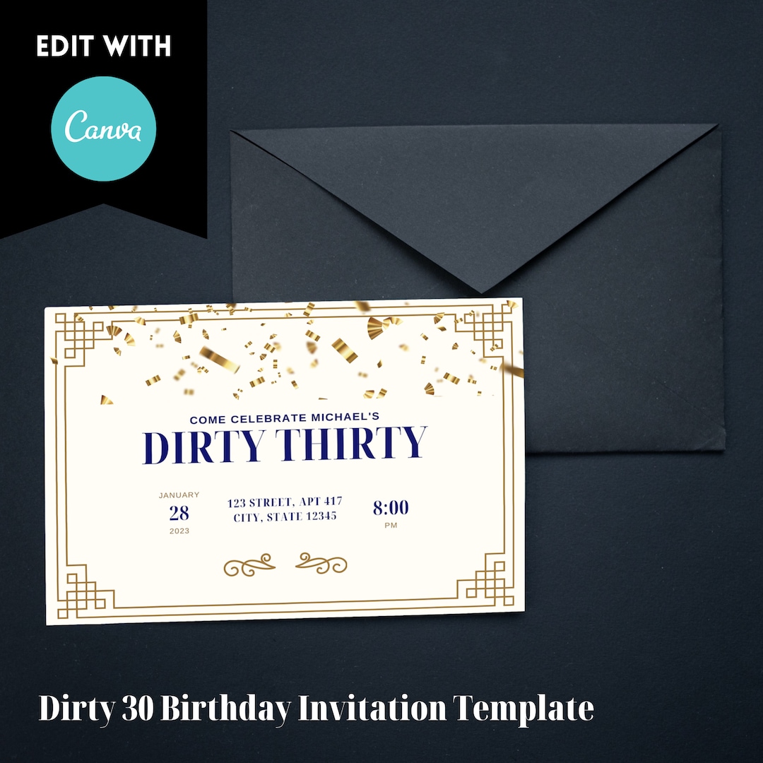 Dirty Thirty Birthday Invitation Card Digital Instant Download Editable ...