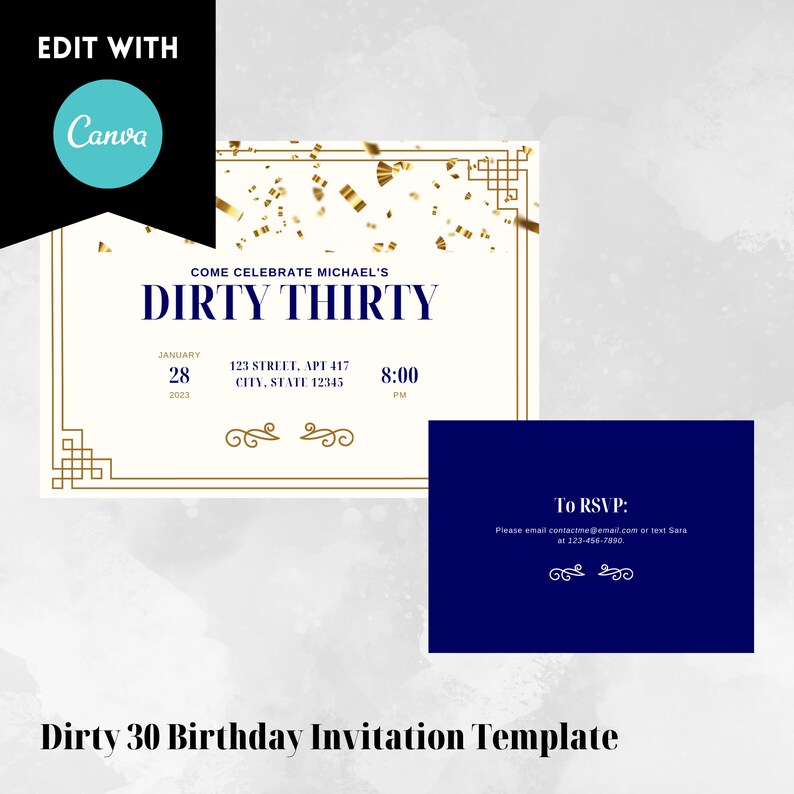 Dirty Thirty Birthday Invitation Card Digital Instant Download Editable ...