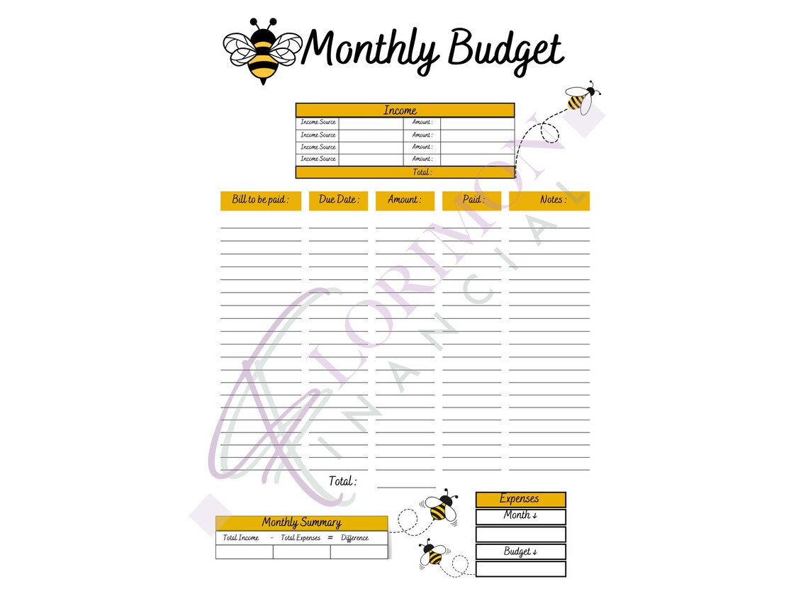 Bee Budget Tracker | Savings Tracker | Savings Challenge | Letter Size ...