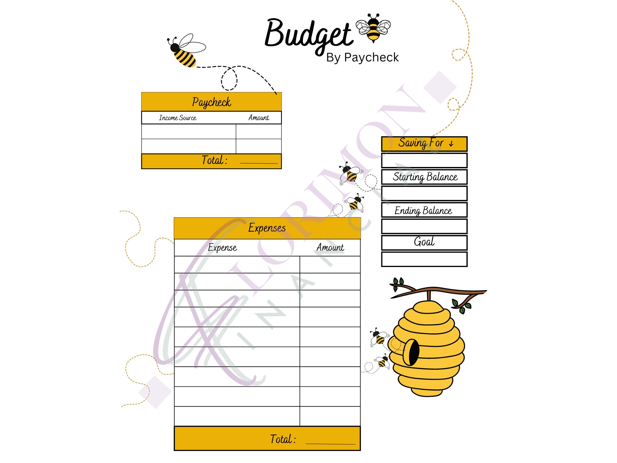 Bee Budget Tracker | Savings Tracker | Savings Challenge | Letter Size ...