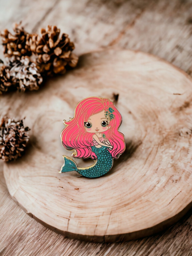 Kawaii Mermaid Enamel Pin, Cute Cartoon Lapel Pin, Mermaid Art Pin ...