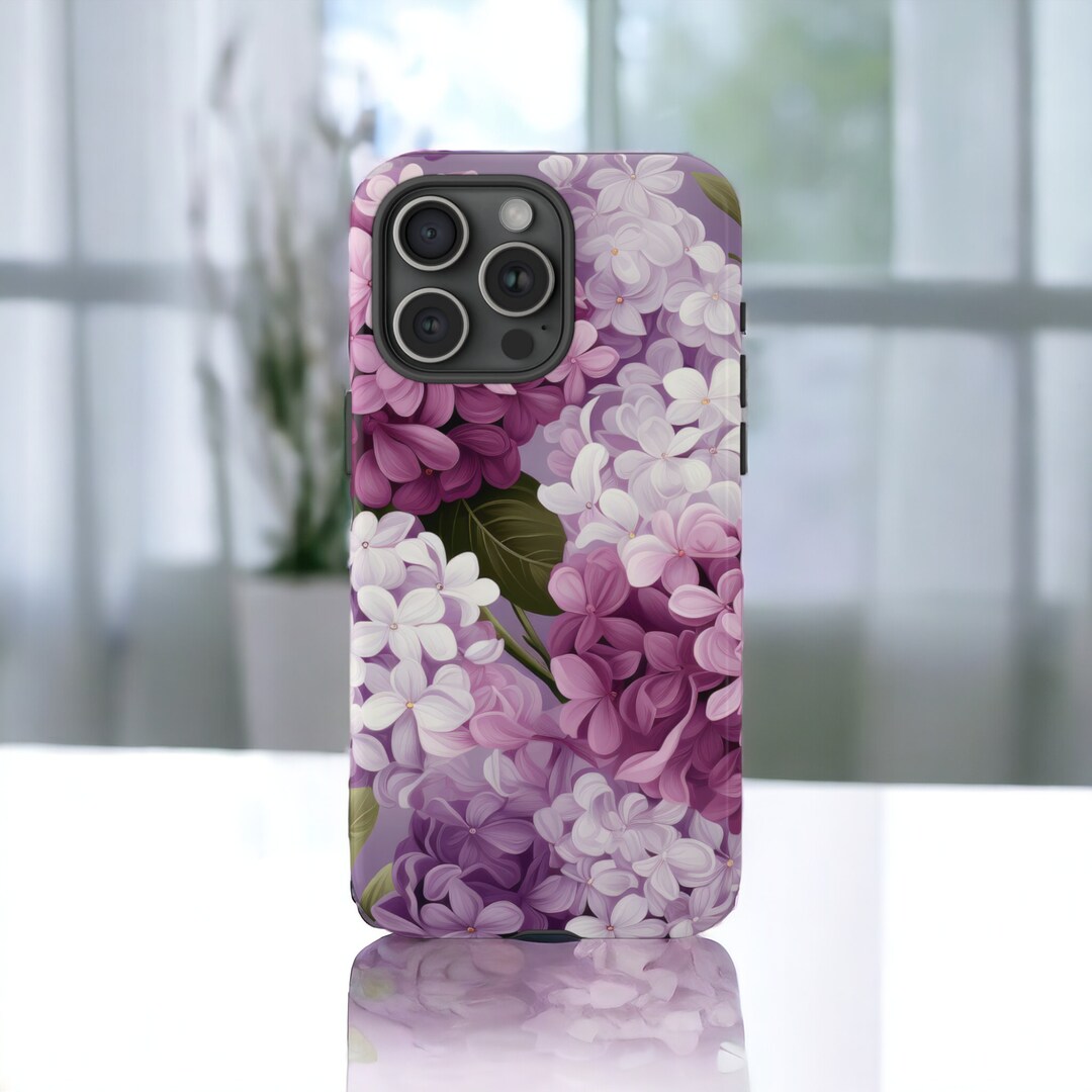 Purple Lilac Flowers Phone Case, Floral Phone Cover, Luxury Botanical ...