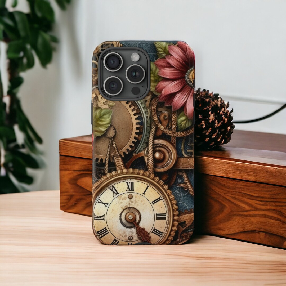 Steampunk Gears Magsafe Phone Case, Victorian Floral Phone Cover ...