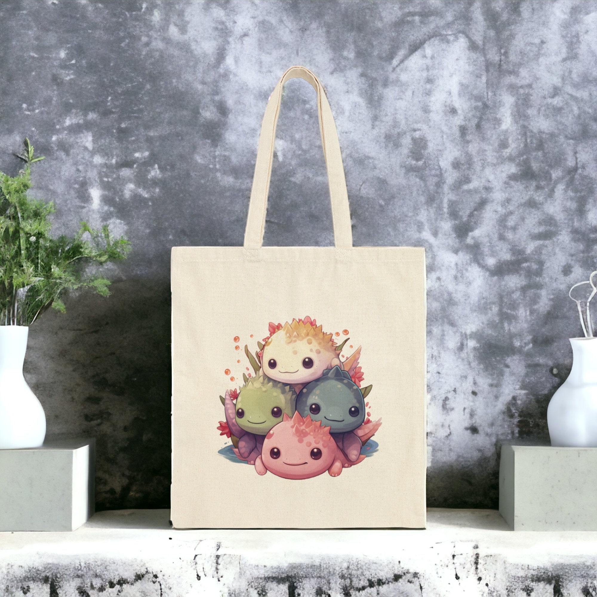 Baby Axolotl Heavy Duty Cotton Tote Bag, Cute Axolotl Shoulder Bag ...