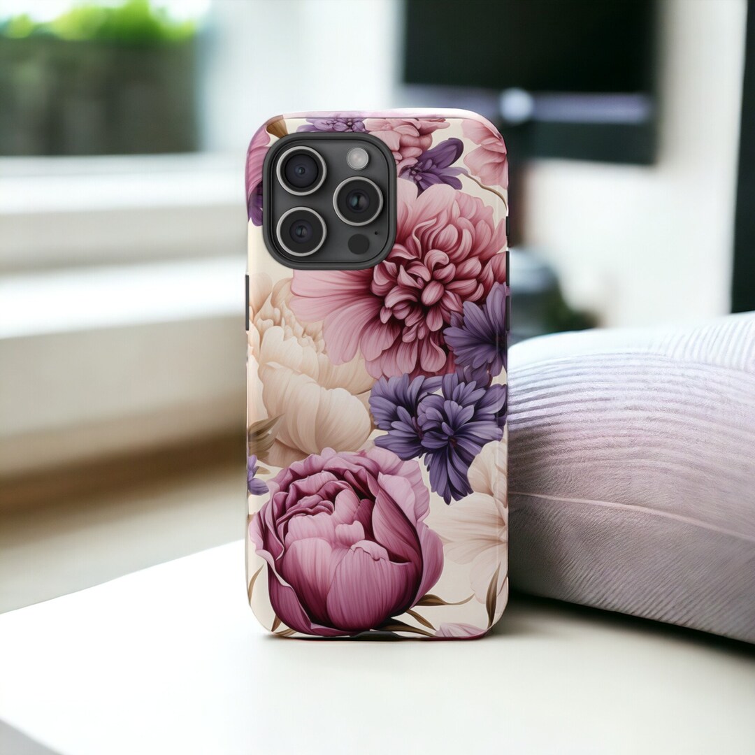 Purple Watercolor Flowers Tough Phone Case, Floral Phone Cover, Luxury ...