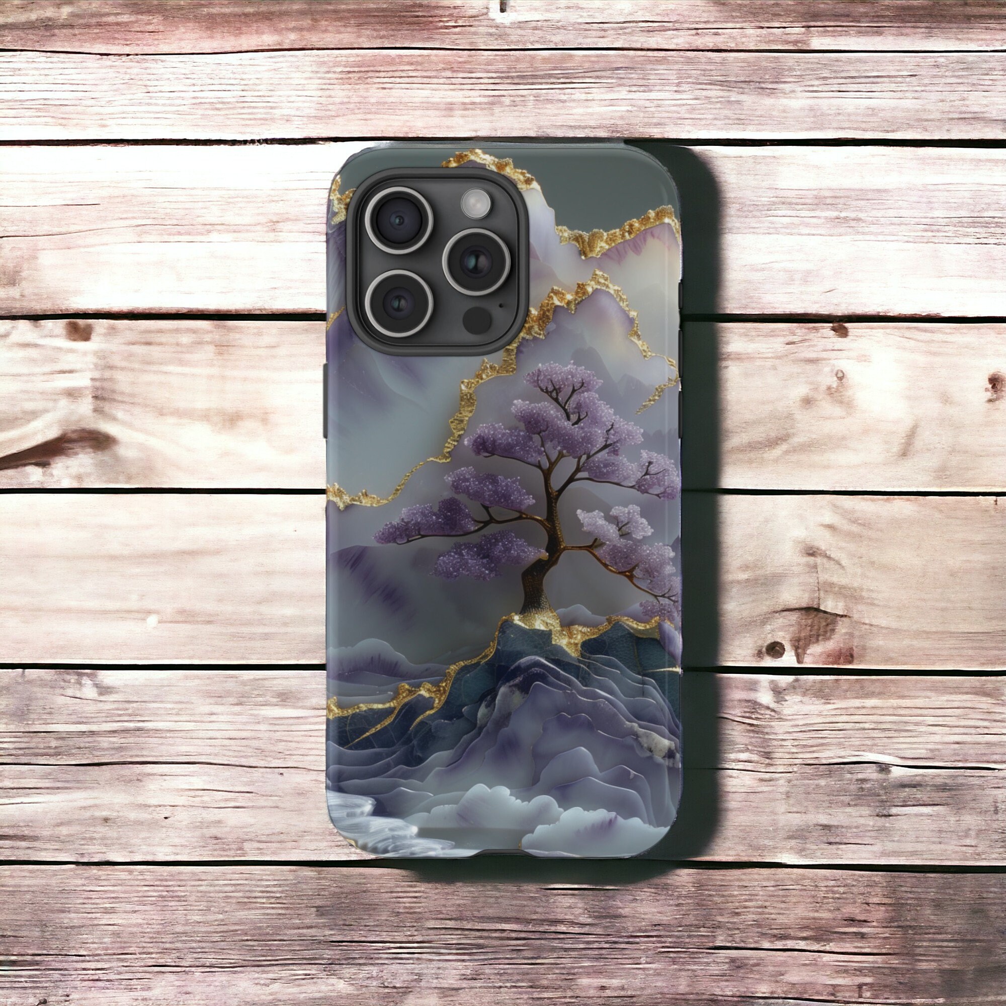 Asian Purple Jade Carving Tough Case, Landscape Scenery Art Case ...