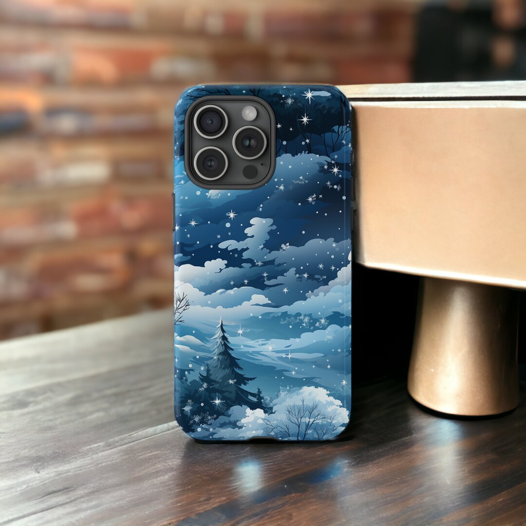 Winter Scenery Tough Case, Snowy Tree Phone Case, Blue Christmas ...