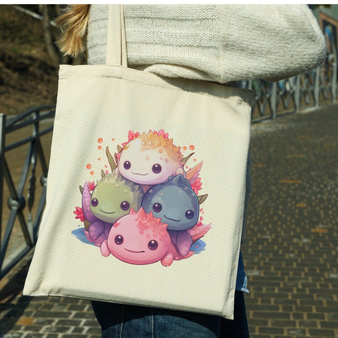 Baby Axolotl Heavy Duty Cotton Tote Bag, Cute Axolotl Shoulder Bag ...