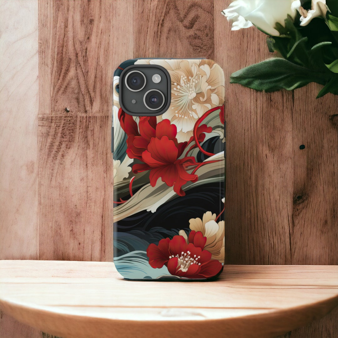 Japanese Waves Phone Case, Japanese Floral Phone Cover, Spring Bloom ...