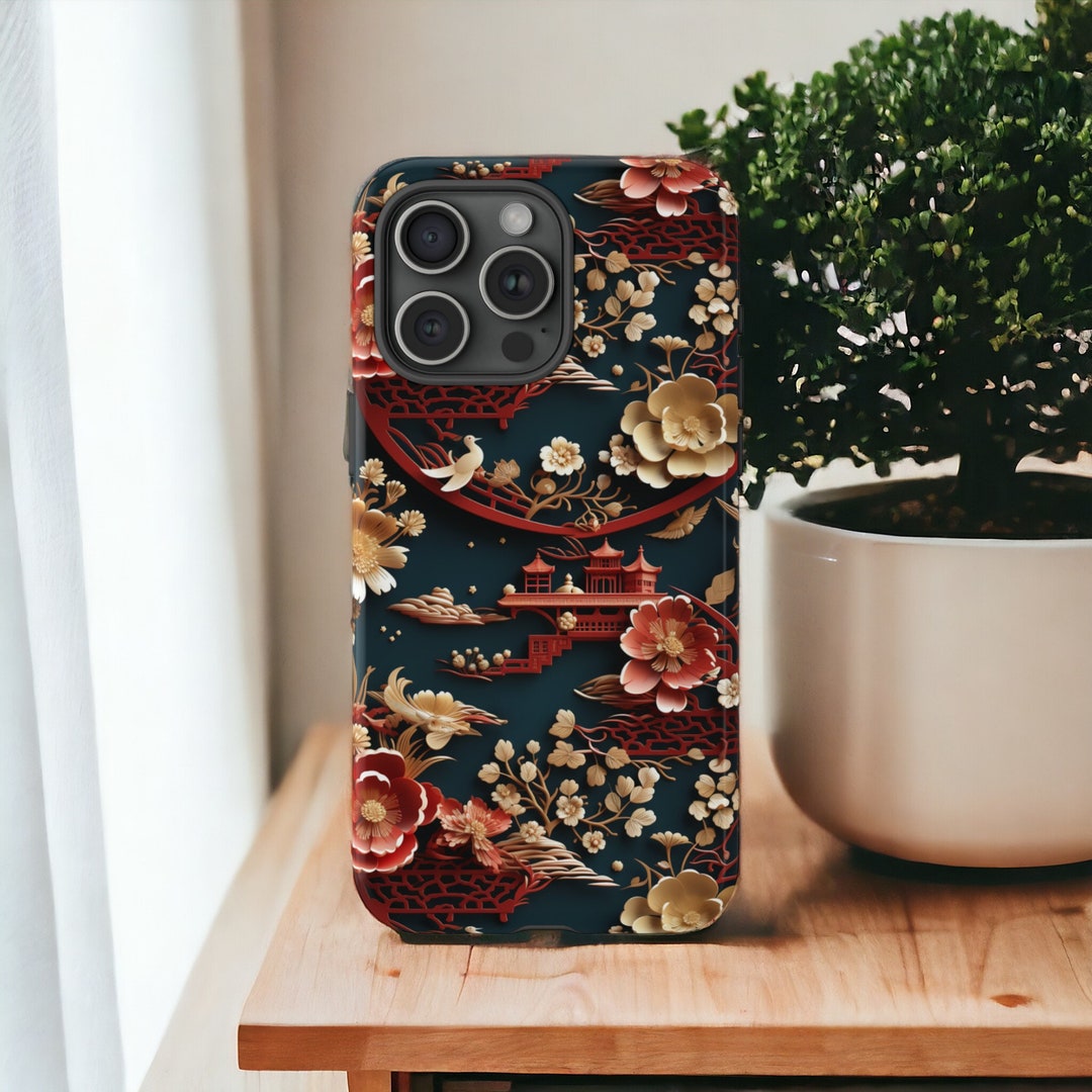 3d Asian Floral Tough Case, Landscape Scenery Art Phone Case, Aesthetic ...