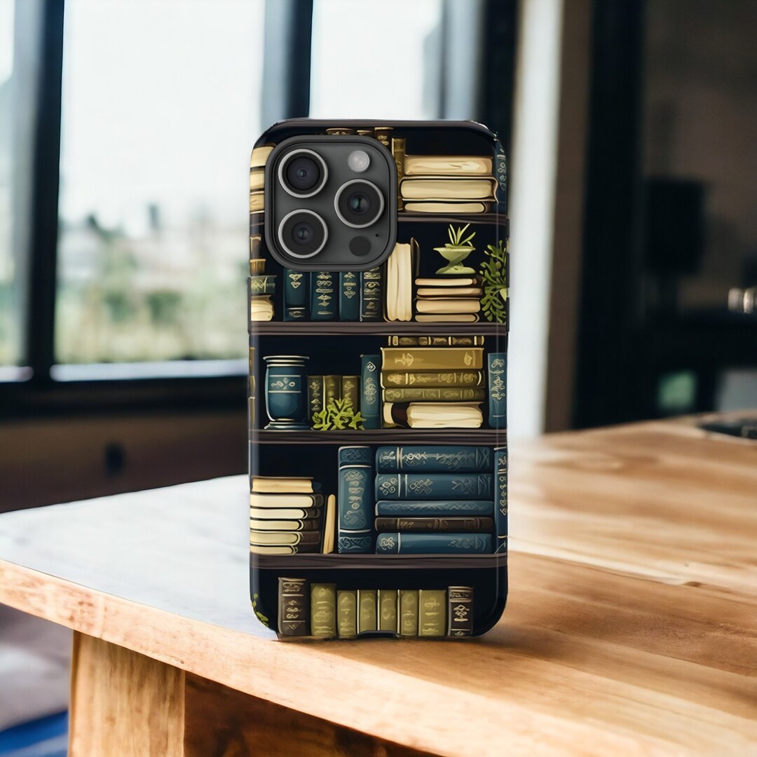 Vintage Books Bookshelves Tough Phone Case, Whimsical Dark Academia ...