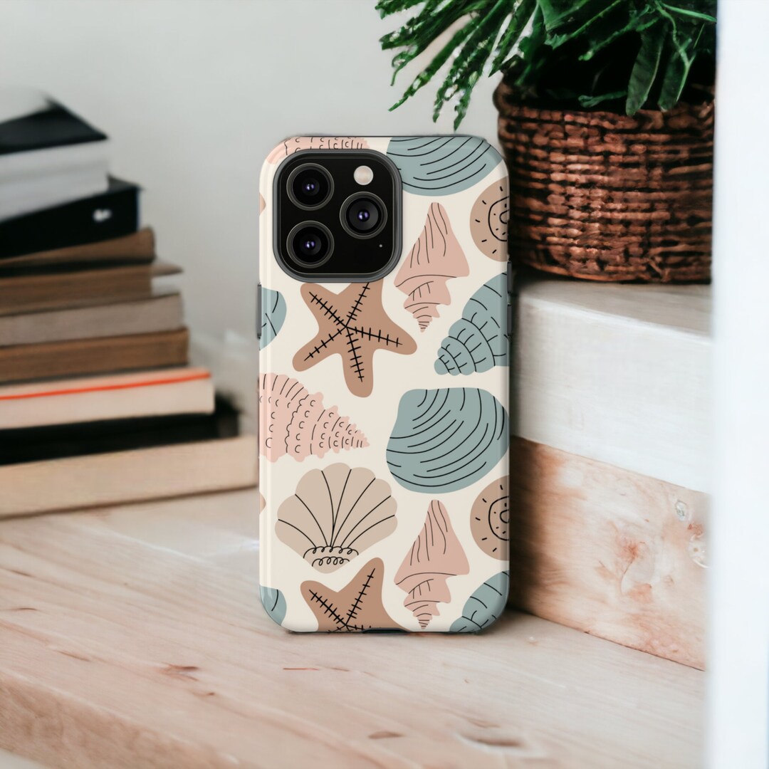 Seashells Tough Phone Case, Beach Sand Phone Case, Boho Seashell Art Aesthetic Phone Cover, Fit ...