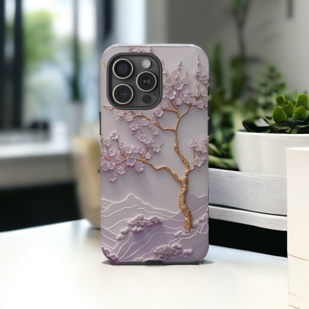 Asian Sakura Tree Carving Tough Case, Purple Landscape Scenery Art ...