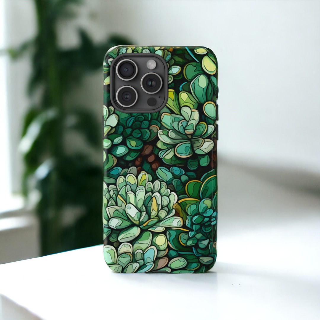 Emerald Green Stained Glass Tough Phone Case, Floral Phone Cover ...