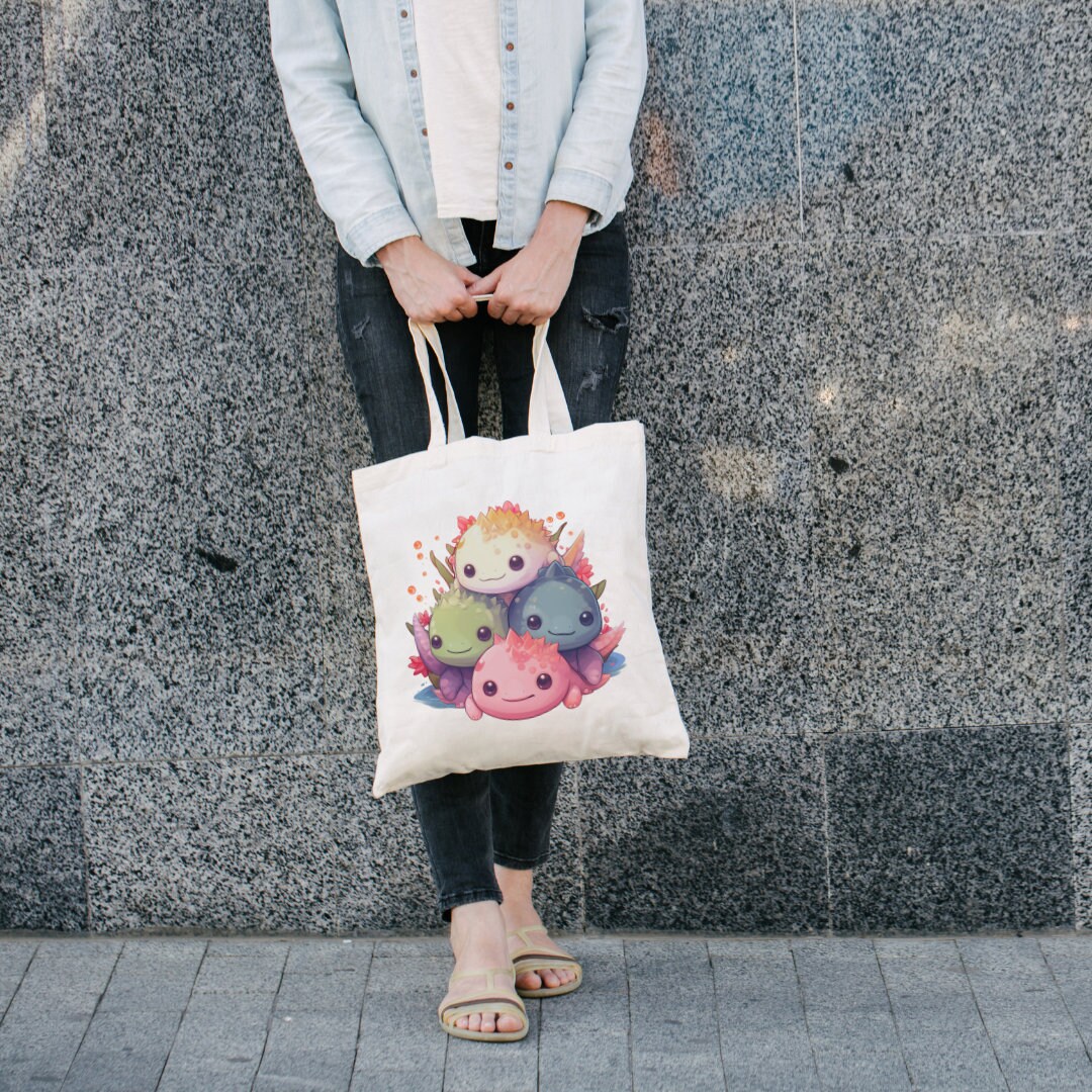 Baby Axolotl Heavy Duty Cotton Tote Bag, Cute Axolotl Shoulder Bag ...