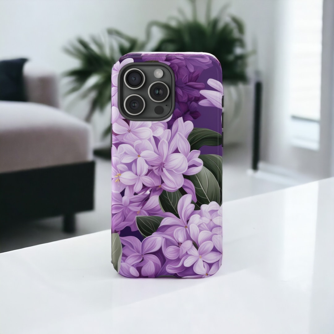 Purple Lilac Flowers Tough Phone Case, Spring Floral Phone Cover ...