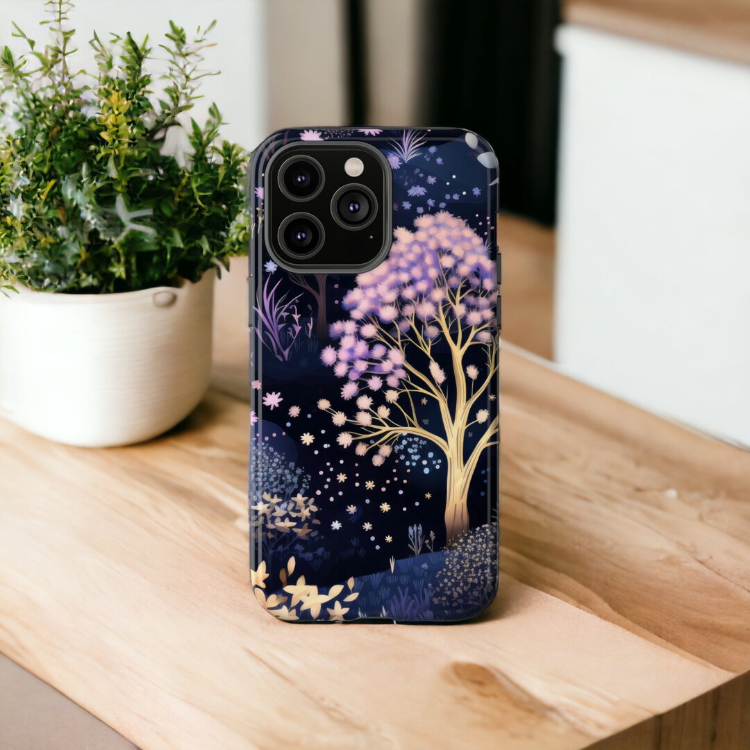 Mystical Pink Forest Tough Case, Golden Tree Phone Case, Christmas ...