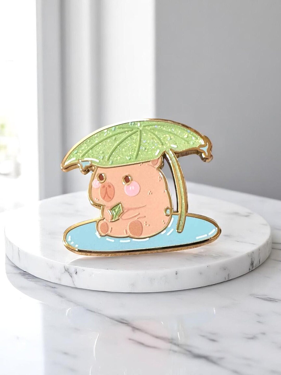 Adorable Capybara With Umbrella Pin - Cute Animal Lapel Pin - Chibi ...