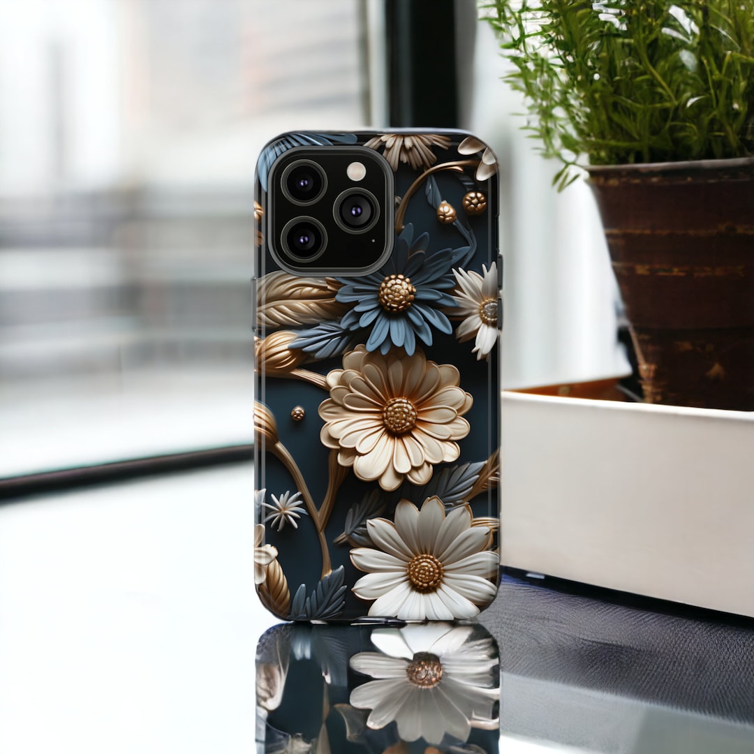 Royal Blue Flowers Tough Phone Case, Floral Phone Cover, Trendy Phone ...