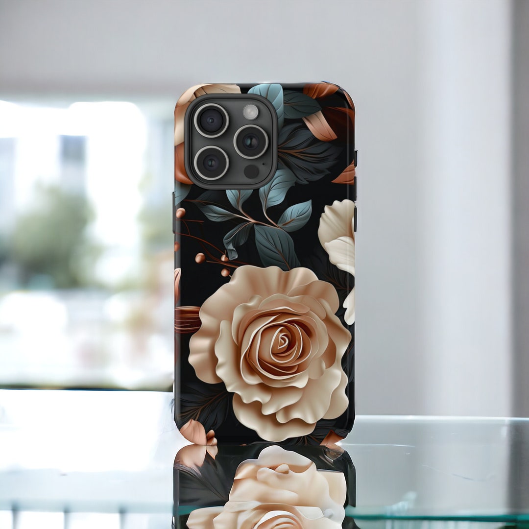 3D Beige Rose Flowers Tough Phone Case, Floral Phone Cover, Impact ...