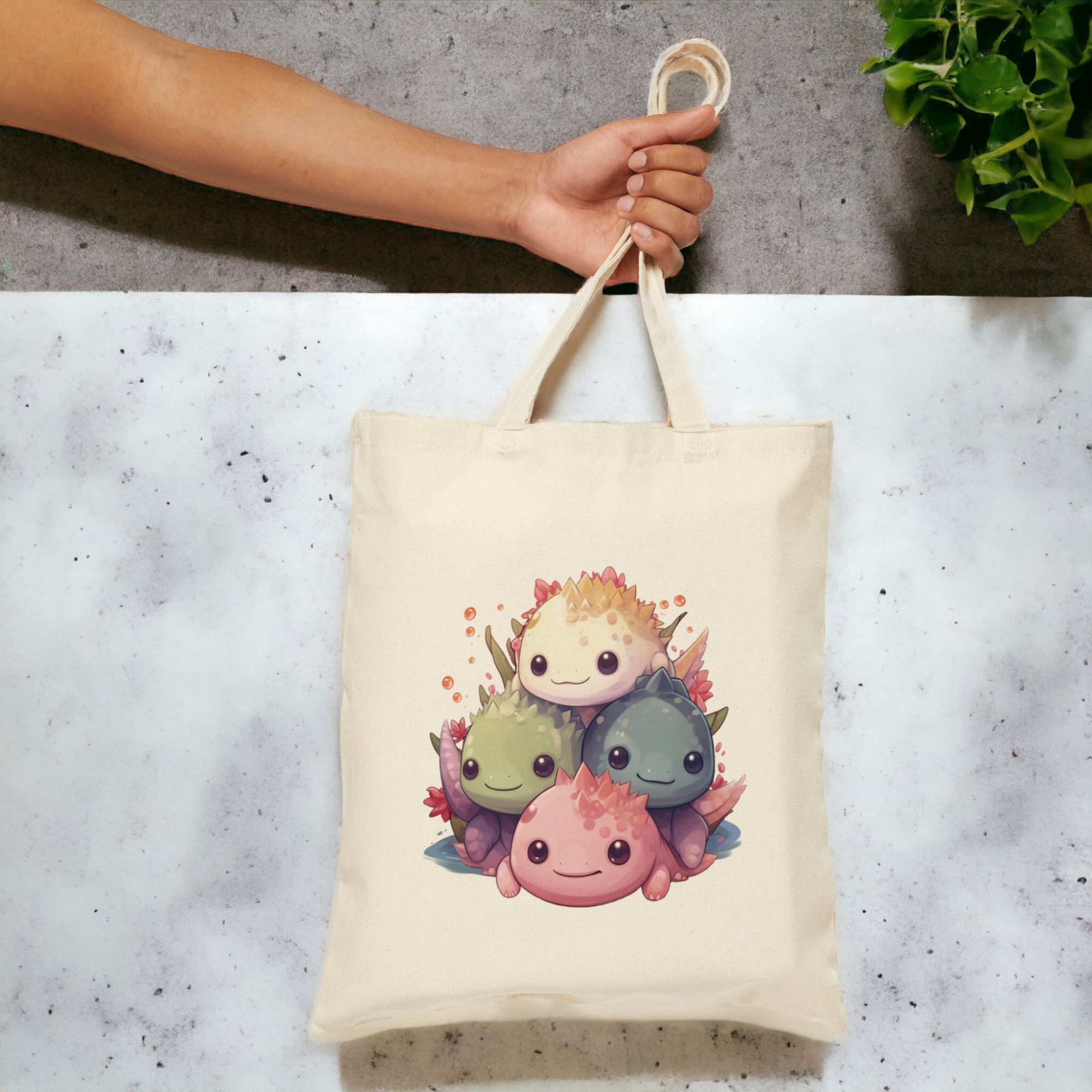 Baby Axolotl Heavy Duty Cotton Tote Bag, Cute Axolotl Shoulder Bag ...
