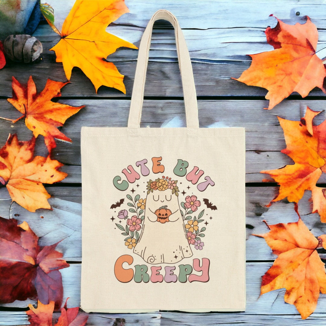 Cute but Creepy Cotton Heavy Duty Tote Bag, Halloween Ghost Shoulder ...