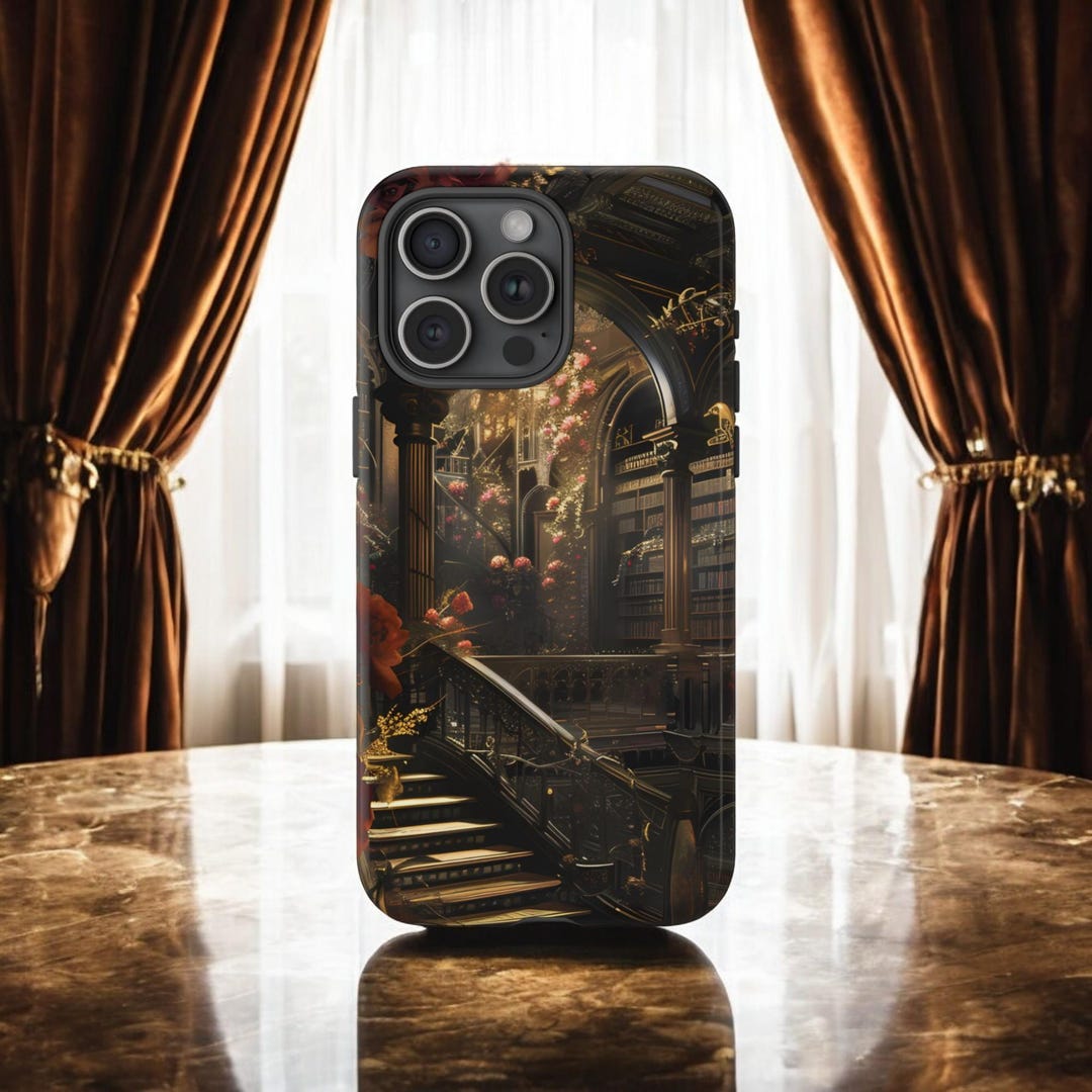 Whimsical Dark Academia Library Magsafe Phone Case, Victorian Bookcase ...