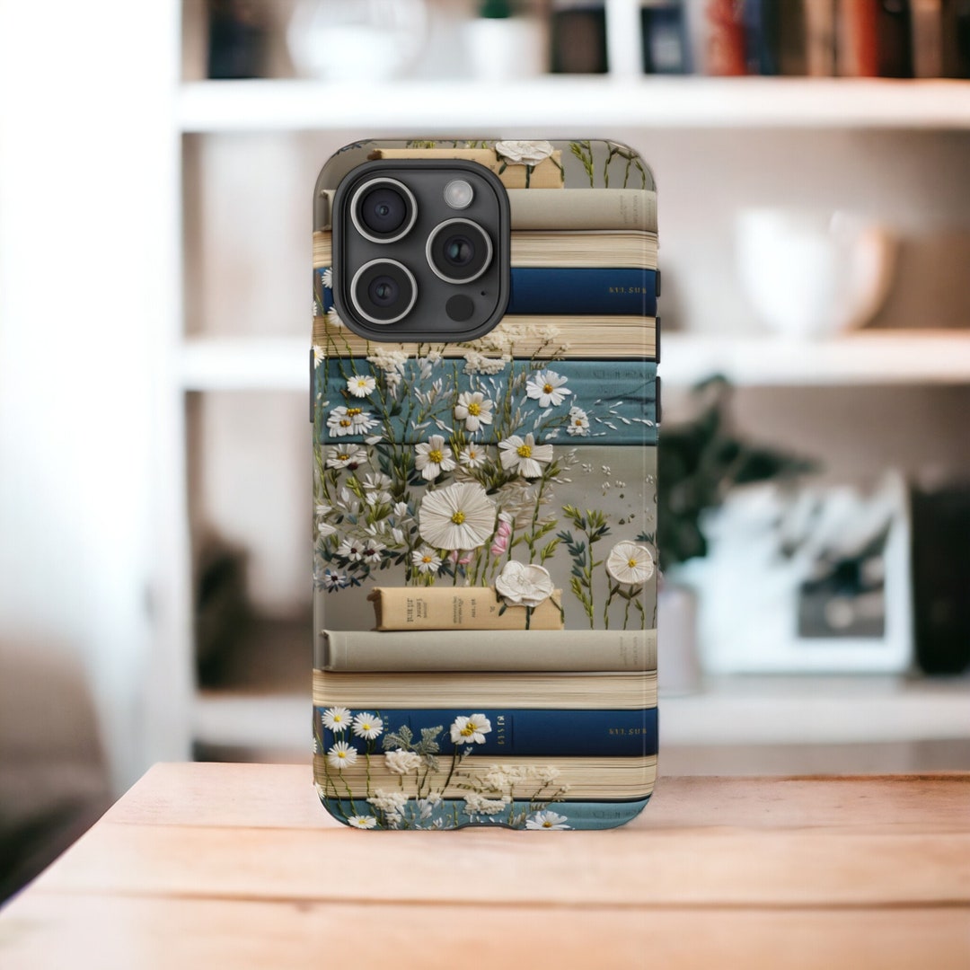 Embroidered Floral Books Tough Phone Case, Textbooks Phone Cover ...