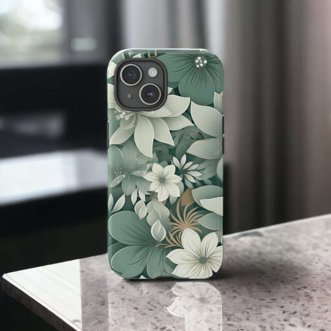 Sage Green Wildflowers Tough Phone Case, Watercolor Floral Aesthetic ...