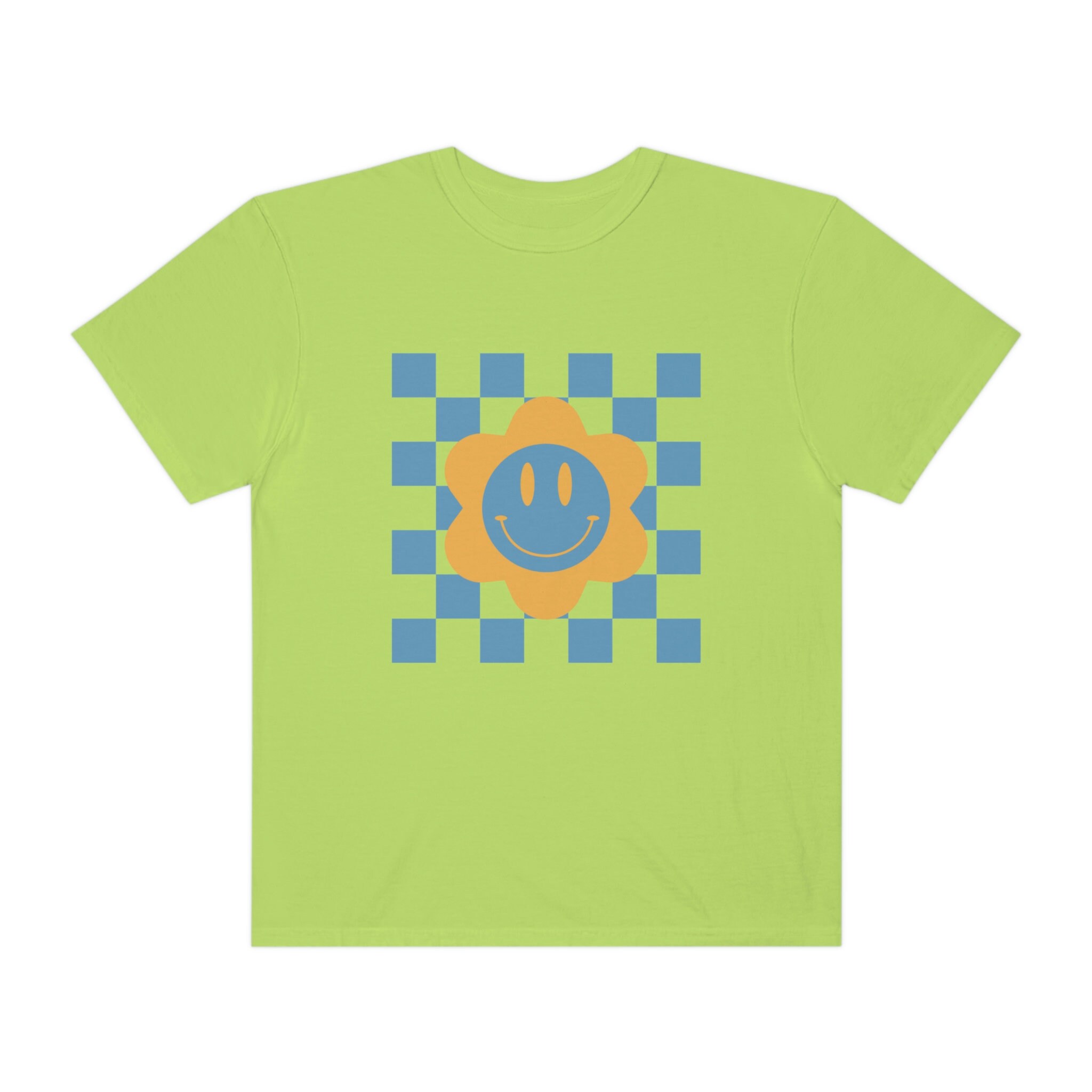 Checkered Smiley Face T-shirt, Smiley Face Flower, Groovy, Comfort ...