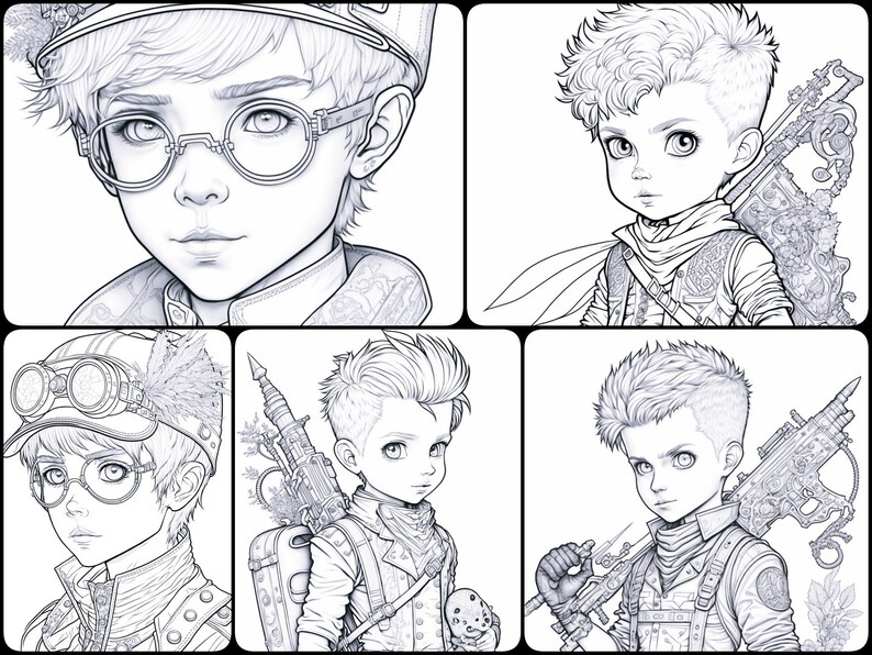 Steampunk Handsome Coloring Book for Kids Digital Download for Creative ...