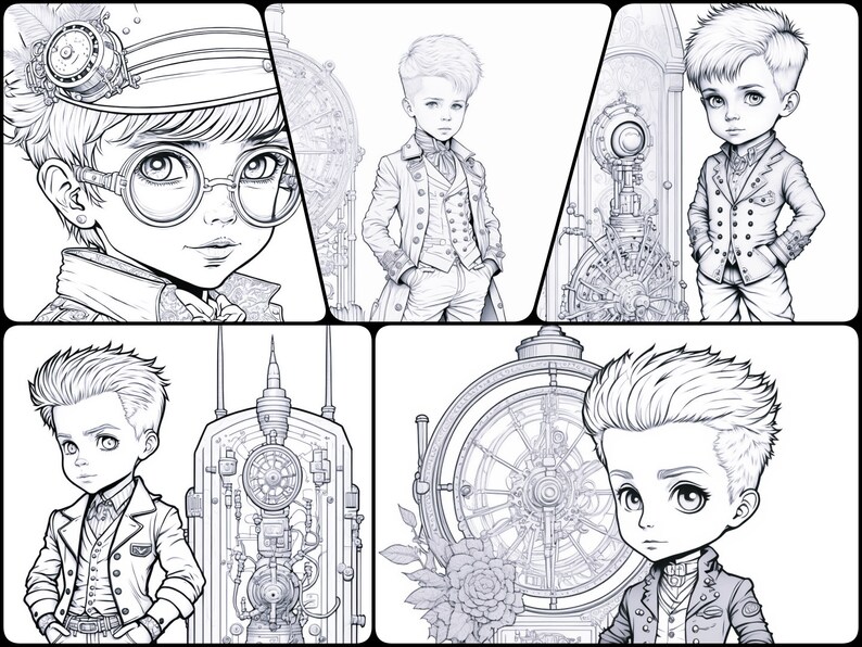 Steampunk Handsome Coloring Book for Kids Digital Download - Etsy