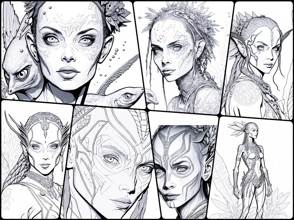The Avatar Girls: A Fantasy Coloring Book Grey Scale Art - Etsy