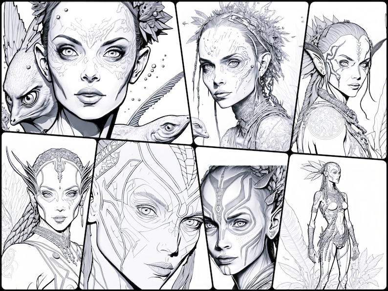 The Avatar Girls: A Fantasy Coloring Book Grey Scale Art - Etsy