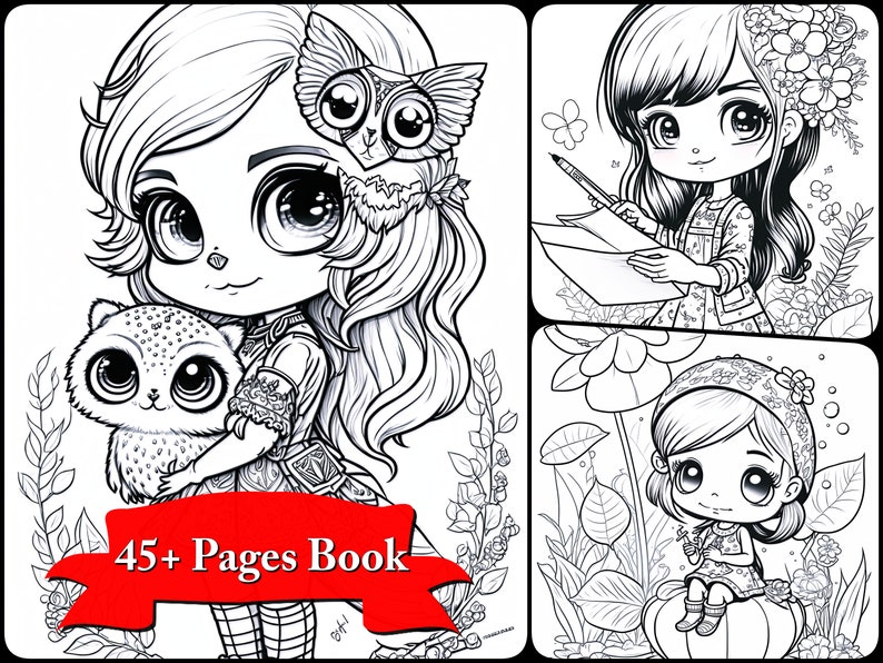 Cute Kawaii Girl Portrait Coloring Page Unleash Your - Etsy