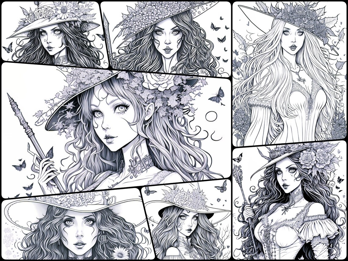 Witch Coloring Book 40 Coloring Pages, Cute Witches Coloring Book ...