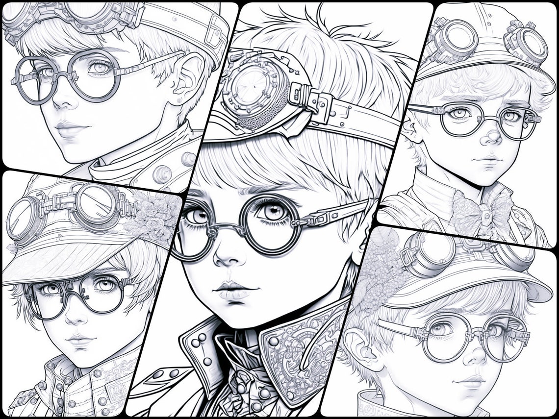 Steampunk Handsome Coloring Book for Kids Digital Download for Creative ...