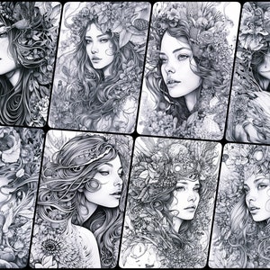 Flower Girls in Fantasy World Coloring Book printable Grayscale Pages ...