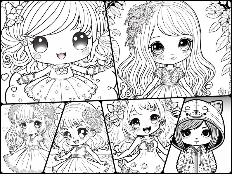 Kawaii Girls Coloring Book: A Cute Portrait Coloring Book, Kids ...