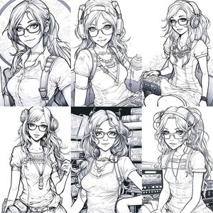 Girl Coloring Book Page Cute Nerdy Gamer Girlfriend With Glasses ...