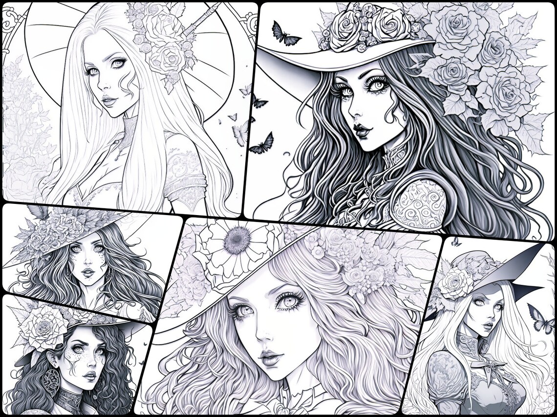 Witch Coloring Book 40 Coloring Pages, Cute Witches Coloring Book ...