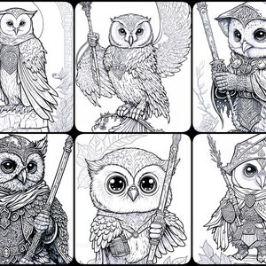 Relaxing Whimsical Owl Creatures Coloring Book for Adults grayscale ...