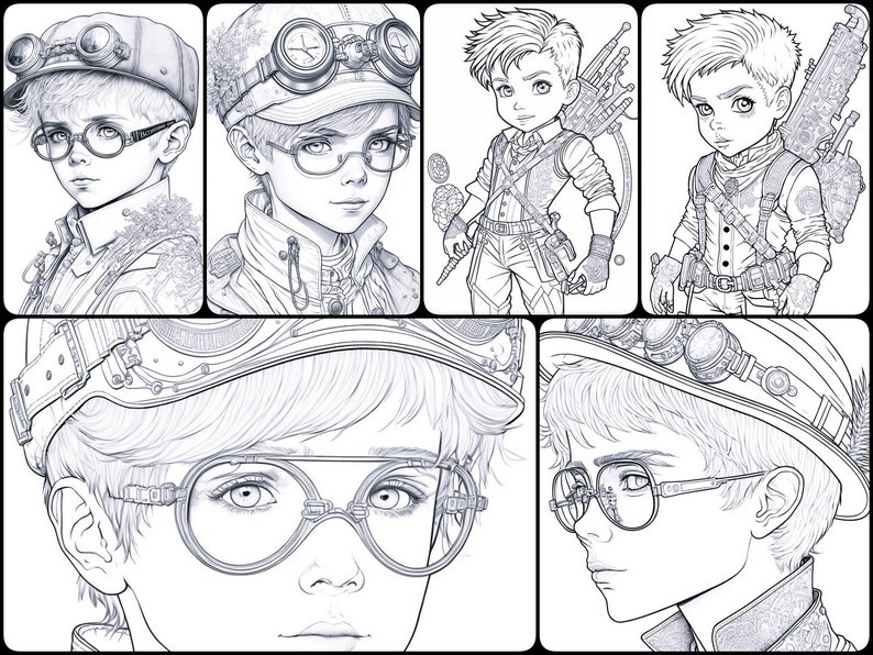 Steampunk Handsome Coloring Book for Kids Digital Download - Etsy