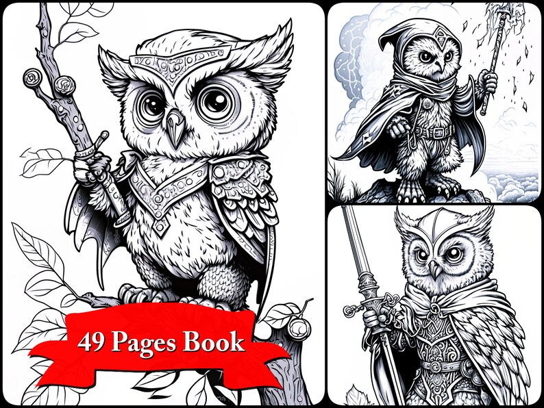 Relaxing Whimsical Owl Creatures Coloring Book for Adults grayscale ...