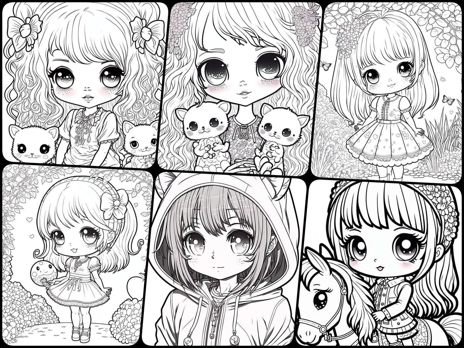 Kawaii Girls Coloring Book: A Cute Portrait Coloring Book, Kids ...