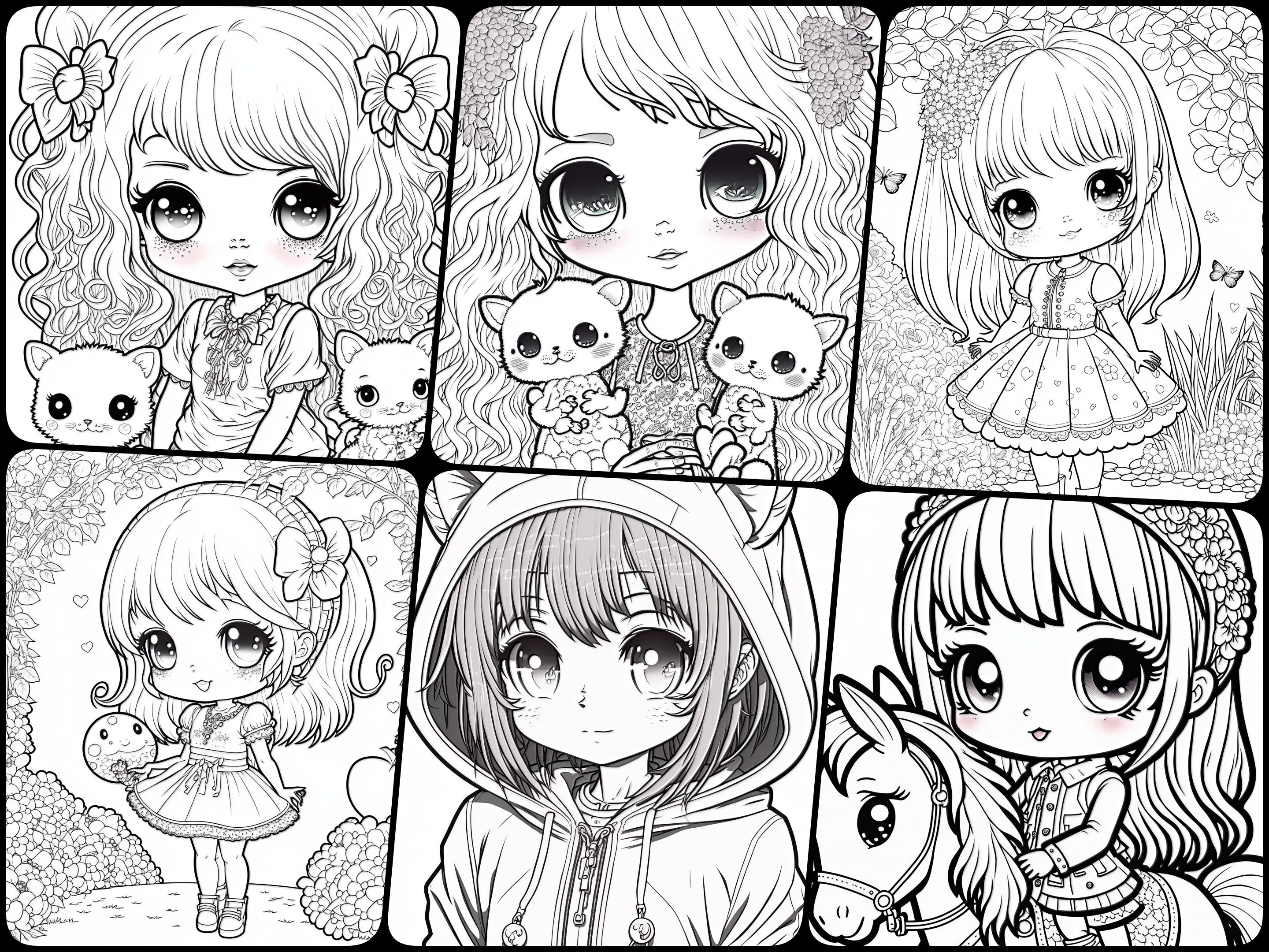 Kawaii Girls Coloring Book: A Cute Portrait Coloring Book, Kids ...