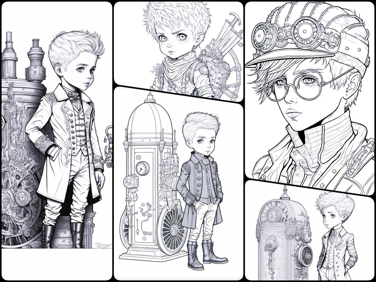 Steampunk Handsome Coloring Book for Kids Digital Download for Creative ...