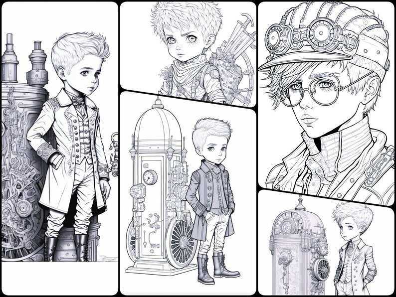 Steampunk Handsome Coloring Book for Kids Digital Download - Etsy