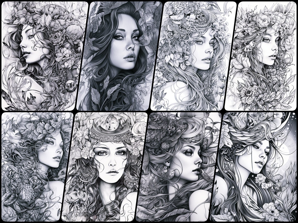 Flower Girls in Fantasy World Coloring Book printable - Etsy