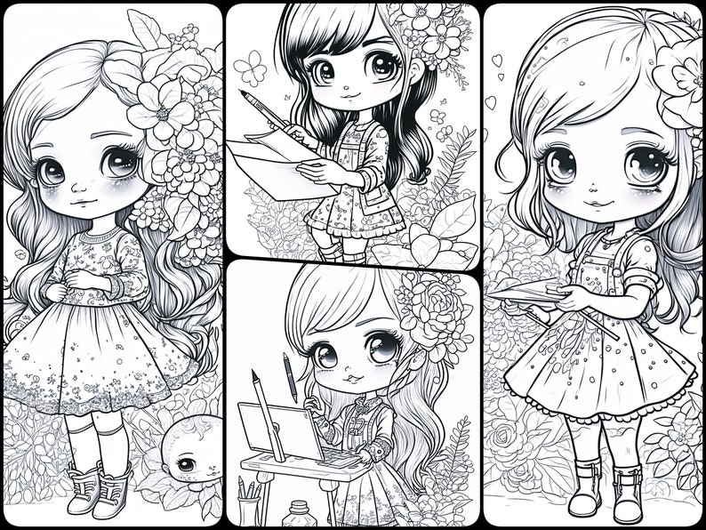 Cute Kawaii Girl Portrait Coloring Page Unleash Your Creativity With ...